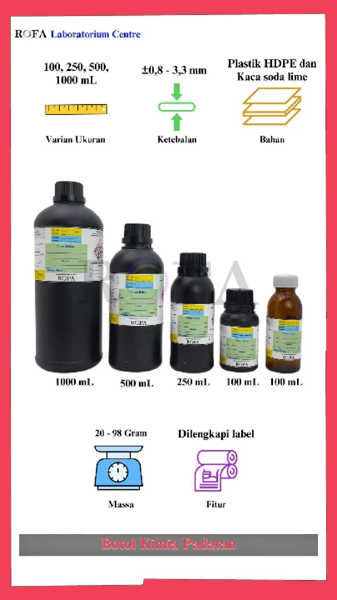 Botol Kimia / Botol Reagen / Botol Cairan / Botol Larutan 100 - 1000 mL ...