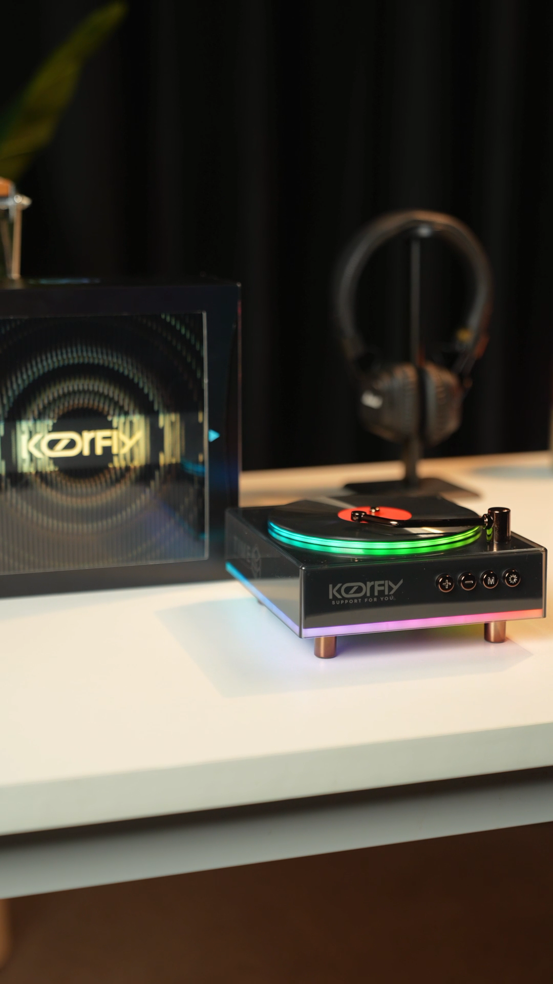 KORFIY TIME BOX Speaker Vinyl Player Retro Suara HiFi dengan Lampu RGB ...