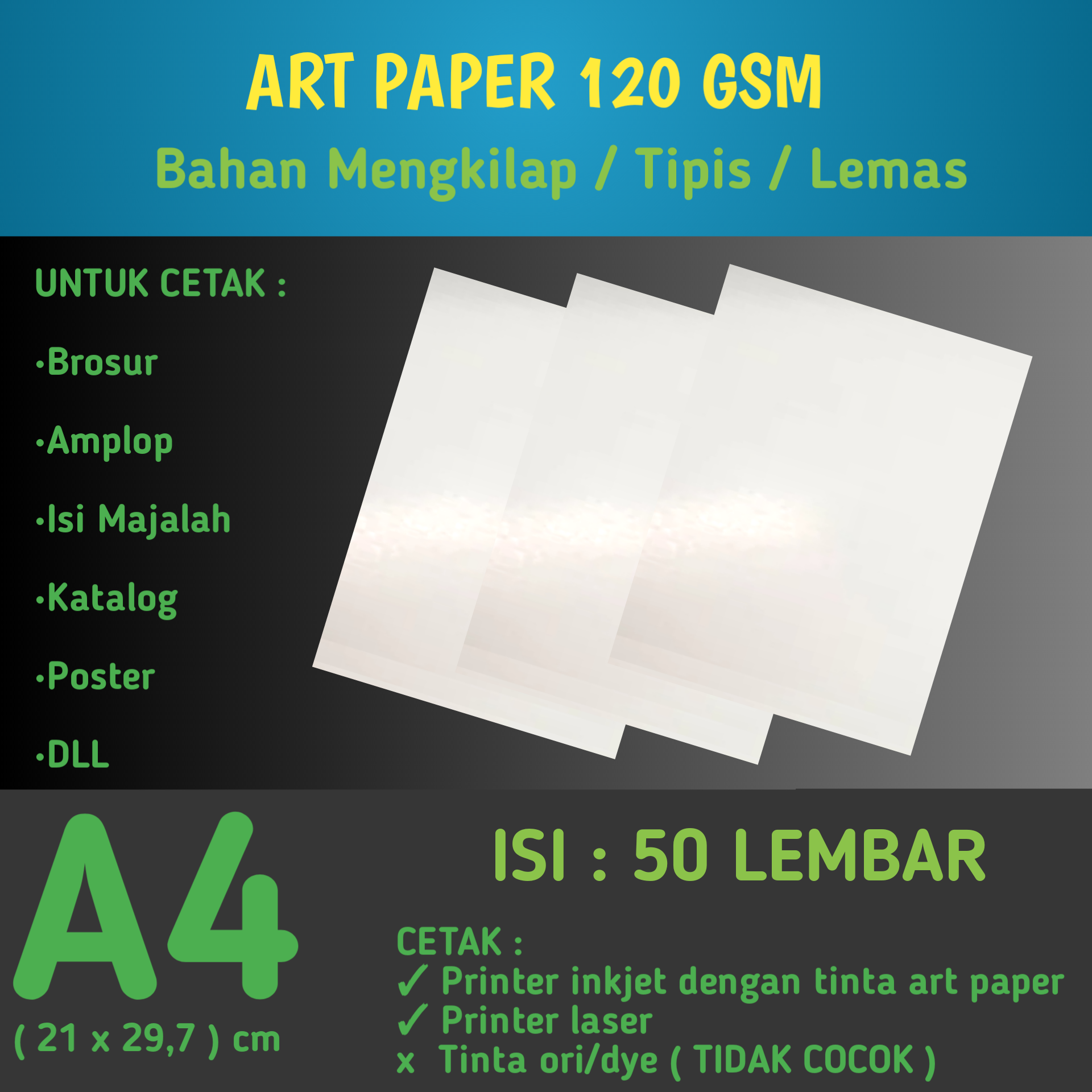 Kertas Art Paper 120 Gsm A4 Isi 50 Lembar Kertas Brosur Tipis Glossy