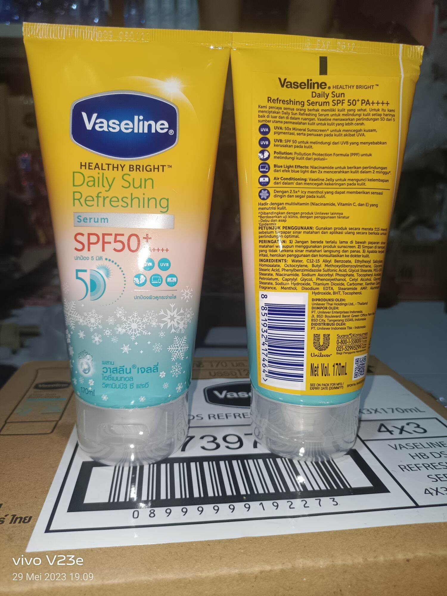 Vaseline daily sun refreshing serum spf50+ PA+++ bodyserum sunscreen ...