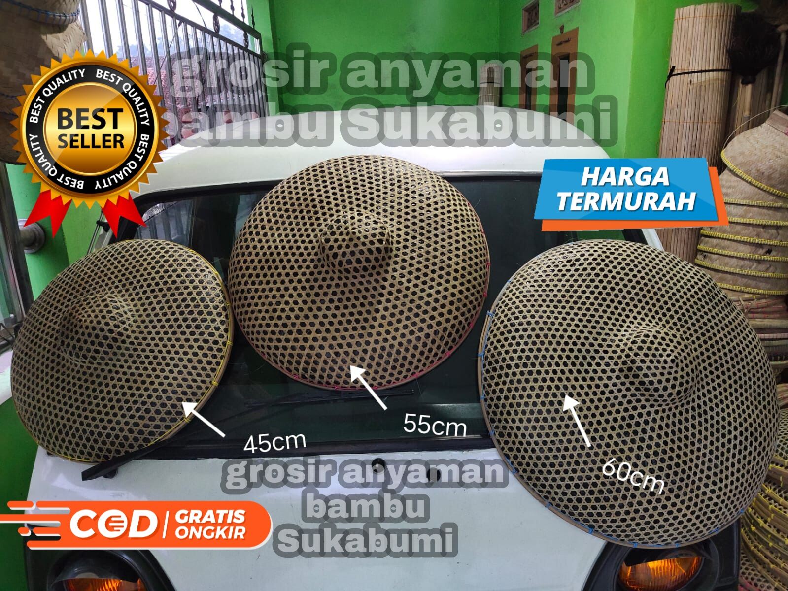 caping bambu 60 cm / tudung Bambu topi petani / dudukuy leang leang ...