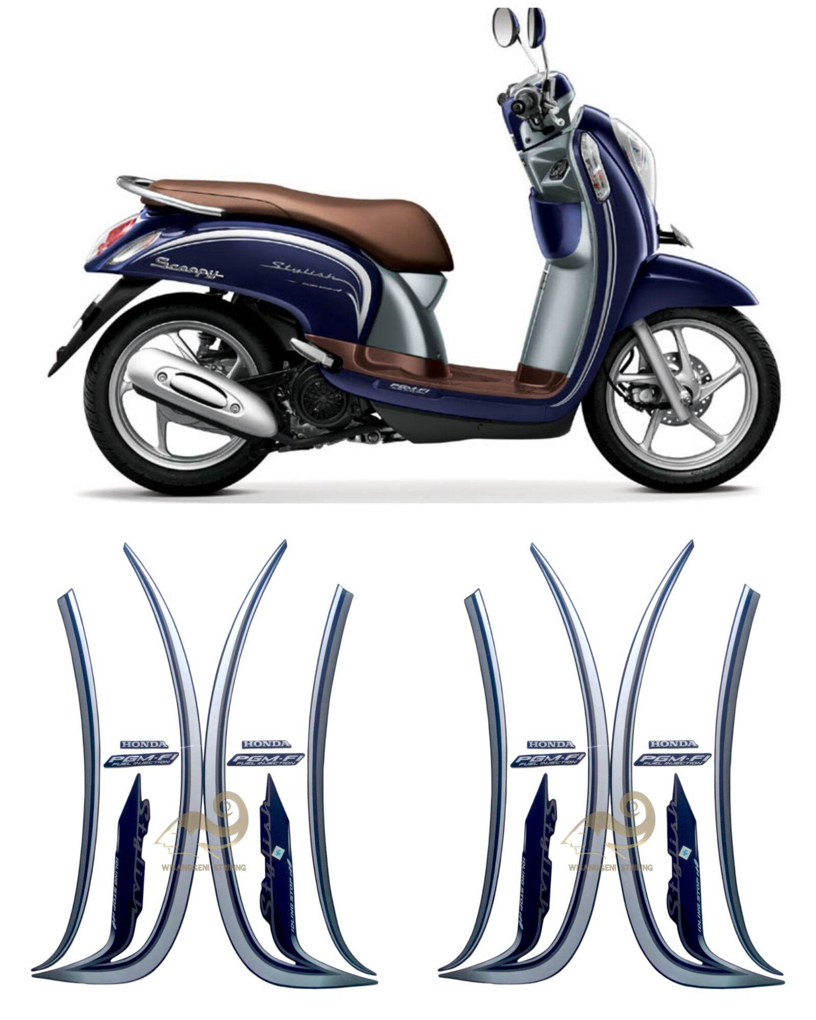 STICKER STRIPING LIS BODY MOTOR HONDA SCOOPY STYLISH FI 2016 BIRU ...