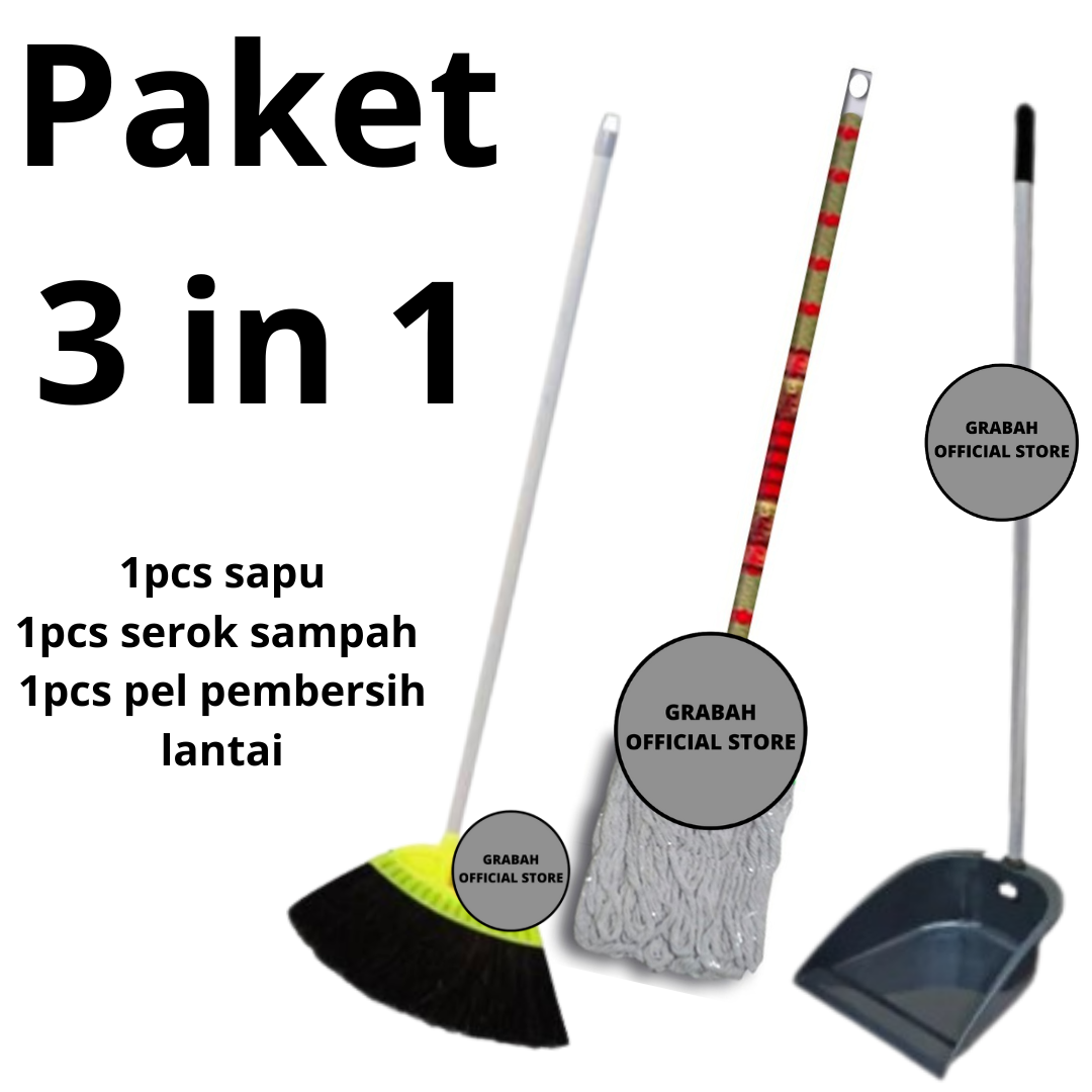 paket lengkap sapu lantai pel dan serok sampah / paket alat bersih ...