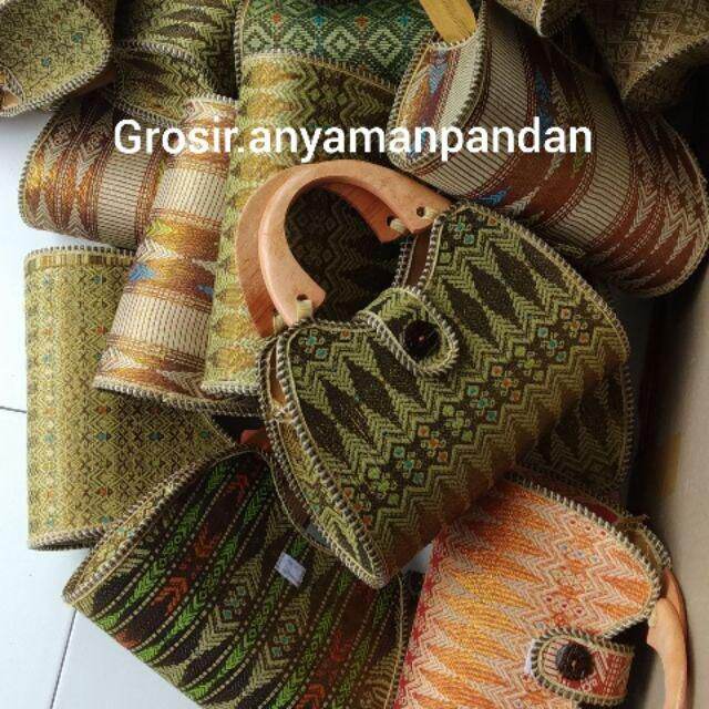 TAS SONGKET JINJING KAYU/ Tas Anyaman Pandan/ Tas etnik/ Tas mendong ...