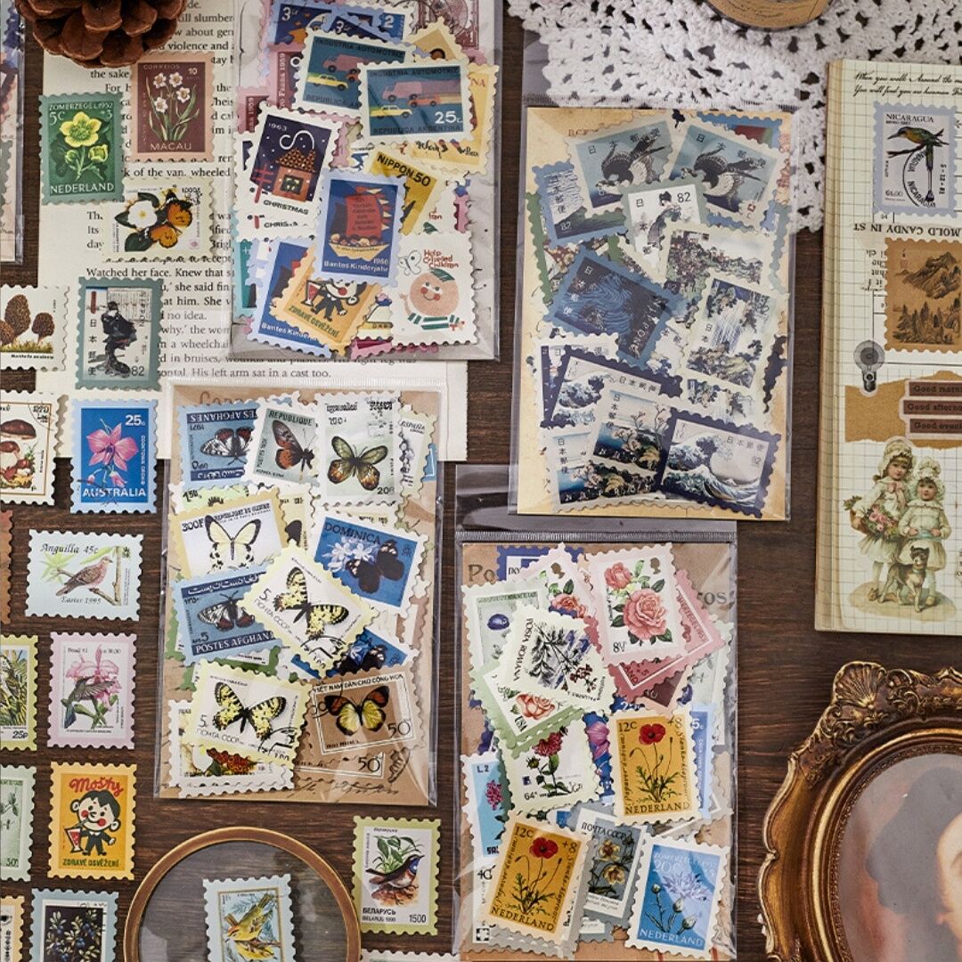 10pcs stiker model prangko - sticker vintage prangko - sticker ...