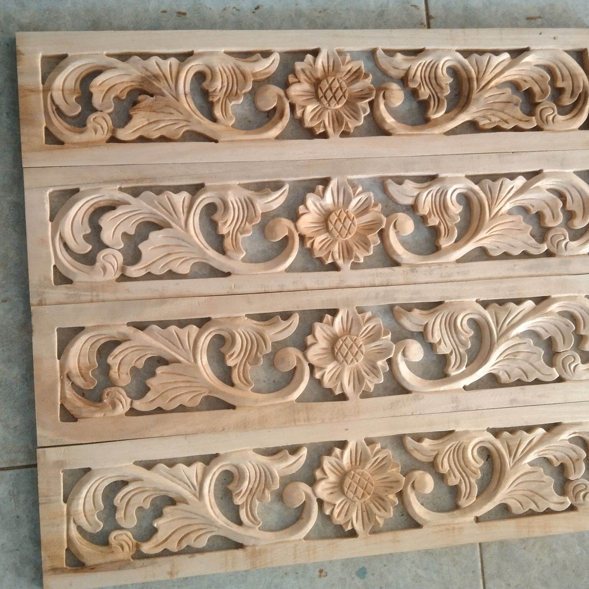 Dekorasi dinding ornamen ukir kepingan loster kayu mahoni 12,5x70 ...