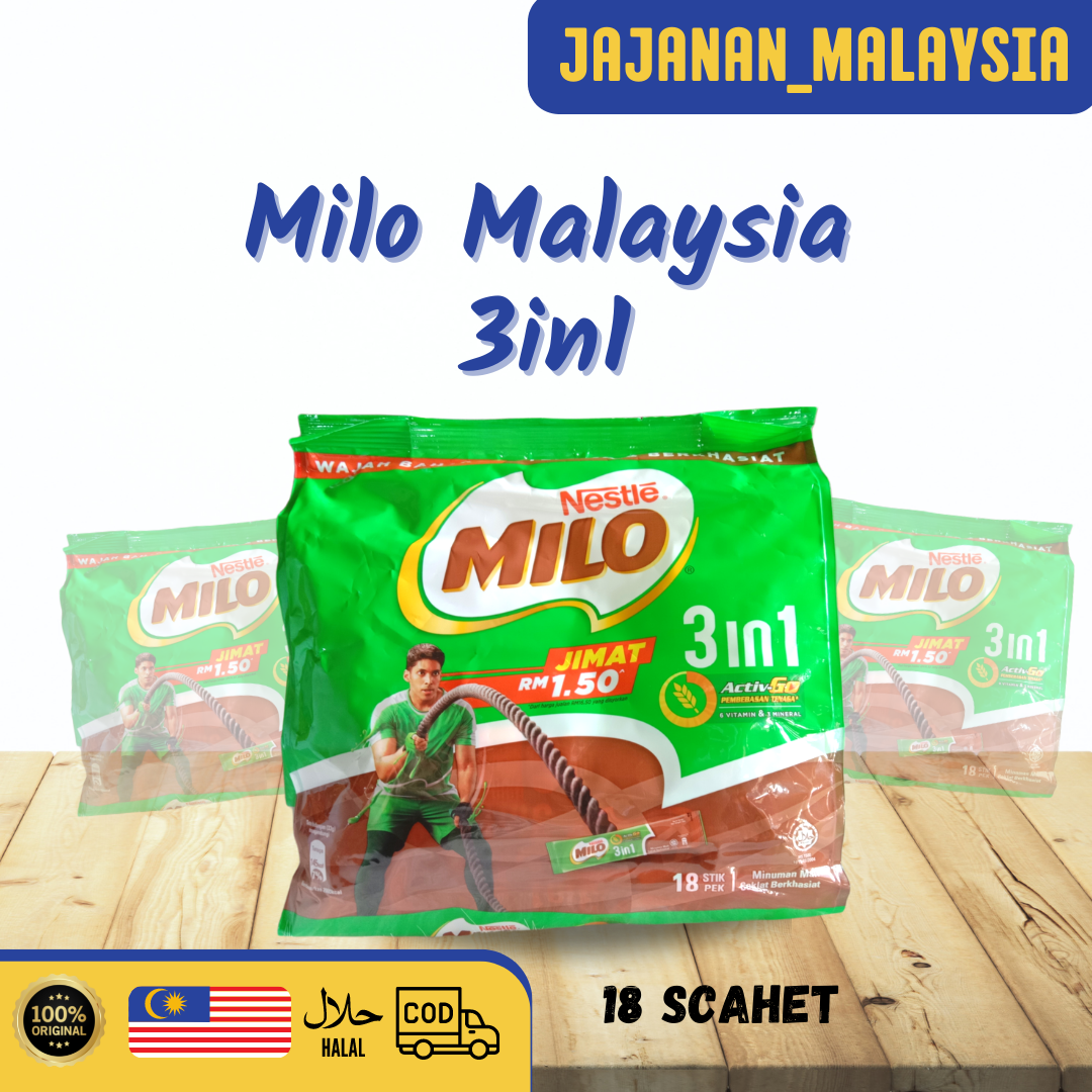 Milo Malaysia 3in1 isi 18pcs/ Drink Chocolate/ Minuman Coklat Instan/ Jajanan Malaysia | Lazada ...