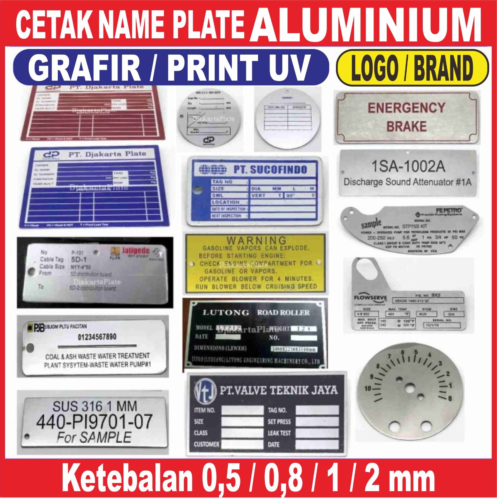 CETAK NAME PLATE / PLAT PANEL / LABEL MESIN / SIGN PLAT LOGO MERK ...