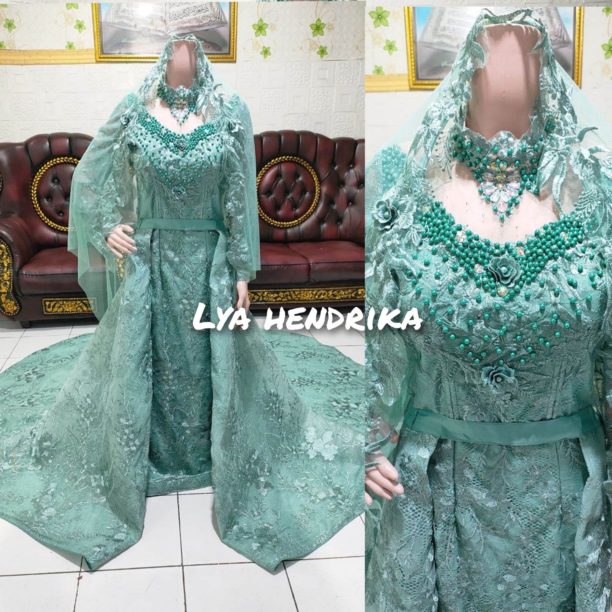 Gaun pengantin slim + ekor belah dada payet mutiara | Lazada Indonesia
