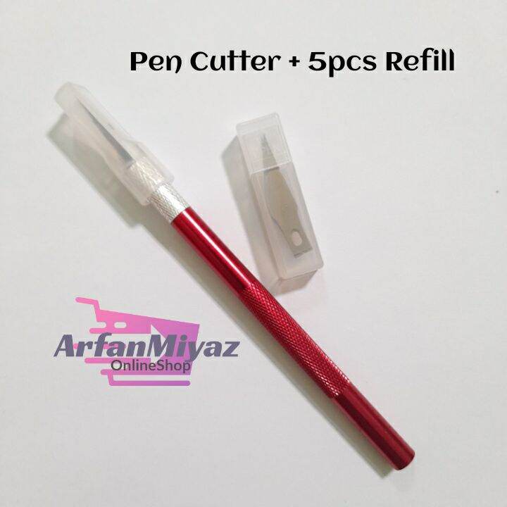 Pen Cutter Warna Merah + Refill / Pisau Sticker / Pisau Ukir Seni ...
