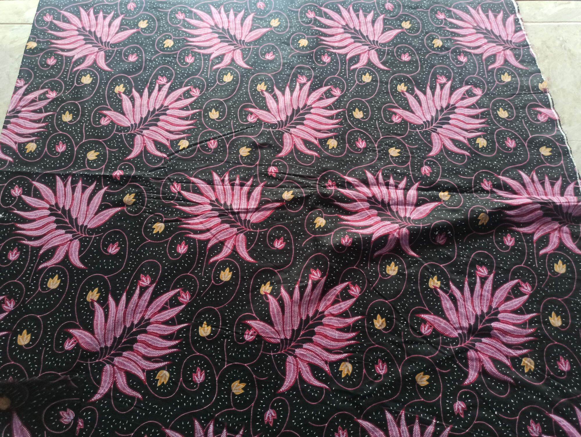 rd kain batik motif daun ulir pink hitam bahan baju batik modern batik ...