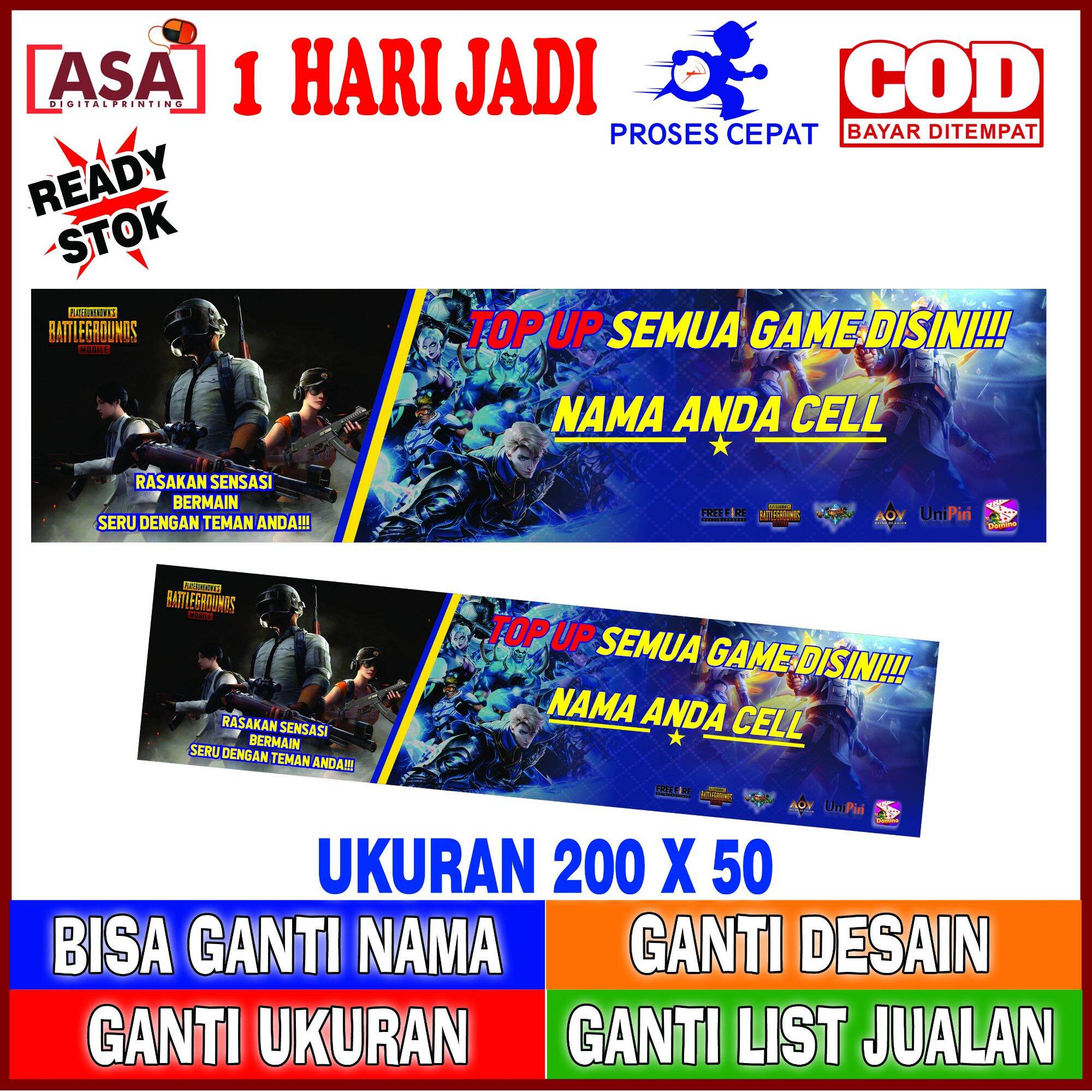 SPANDUK TOP UP GAME, BANNER TOP UP GAME, UKURAN 200 X 50 BISA GANTI ...