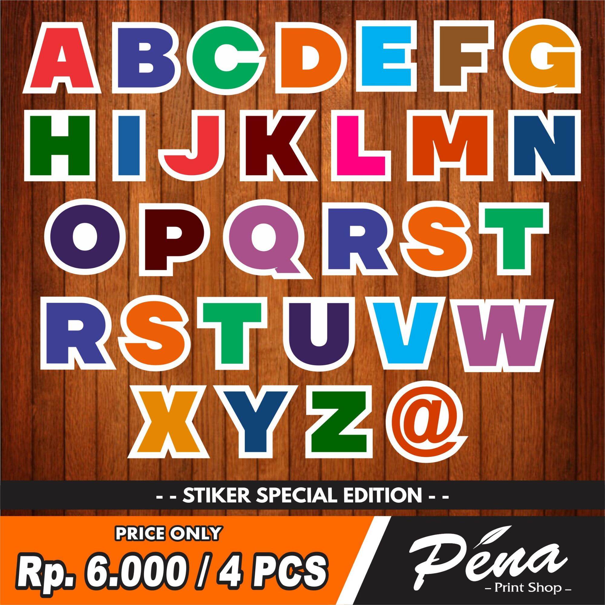 (ISI 4 PCS) Sticker Stiker Huruf Alfabet Abjad Warna-Warni Bebas Pilih ...