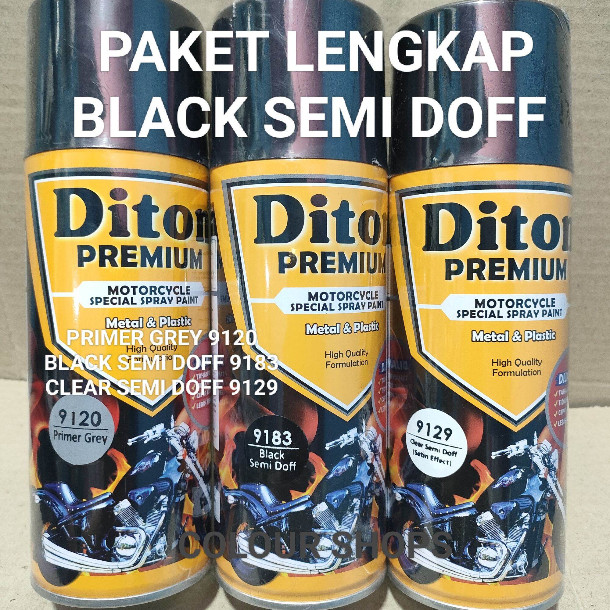 Pilok Cat Diton Premium Paket Lengkap 3 Kaleng Black Semi Doff 9183 Primer Grey 9120 Clear Semi ...