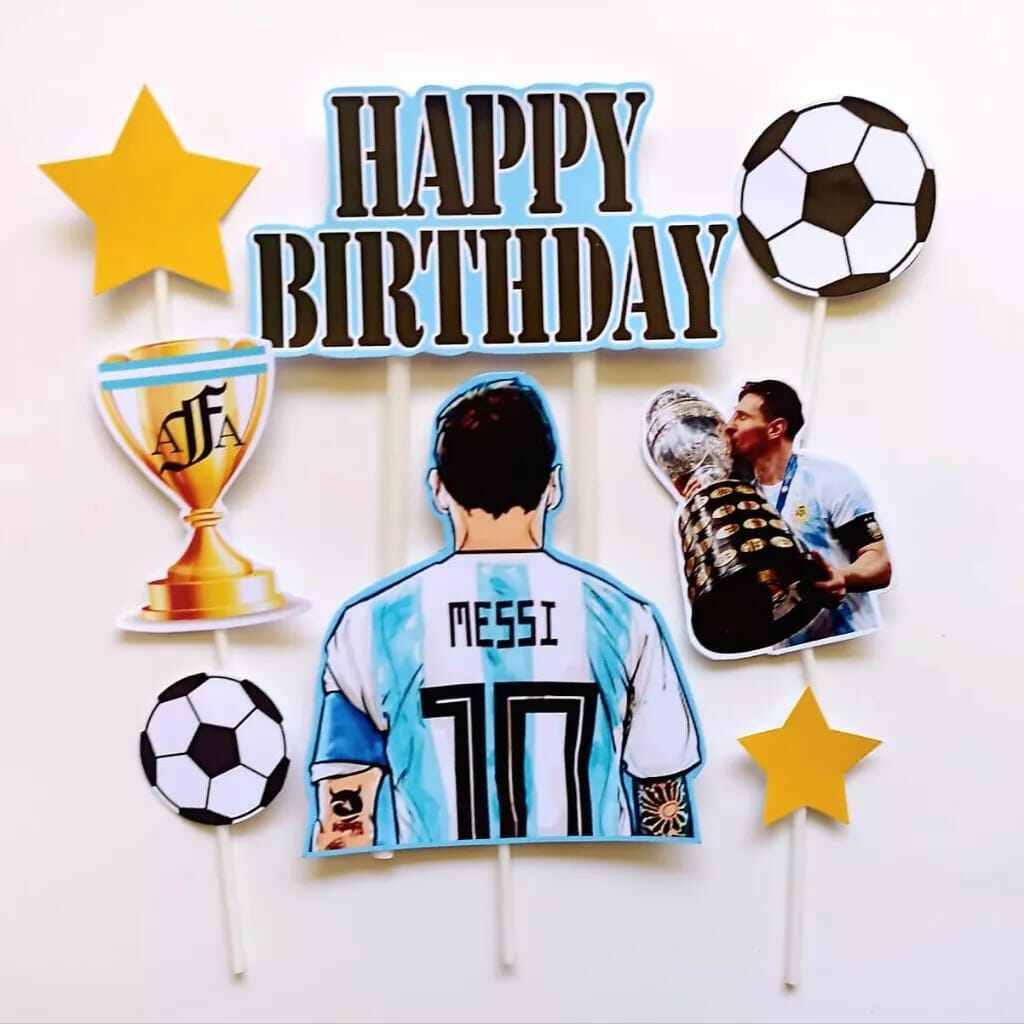satu set cake topper hiasan kue ulang tahun karakter lionel messi ...
