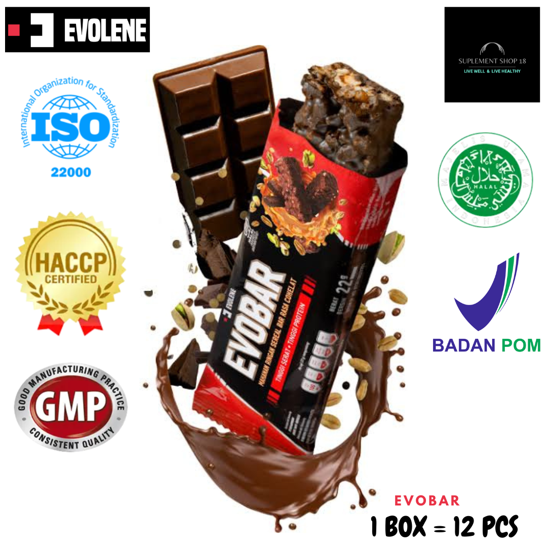 EVOBAR 1 BOX ISI 12 PCS BY EVOLENE. EVO BAR SNACK PROTEIN COKLAT 264 GR ...