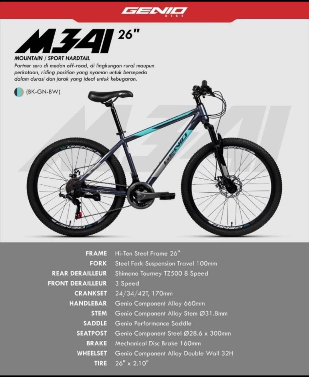 SEPEDA GUNUNG MTB 26 INCH GENIO M 341 3X8 SPEED | Lazada Indonesia