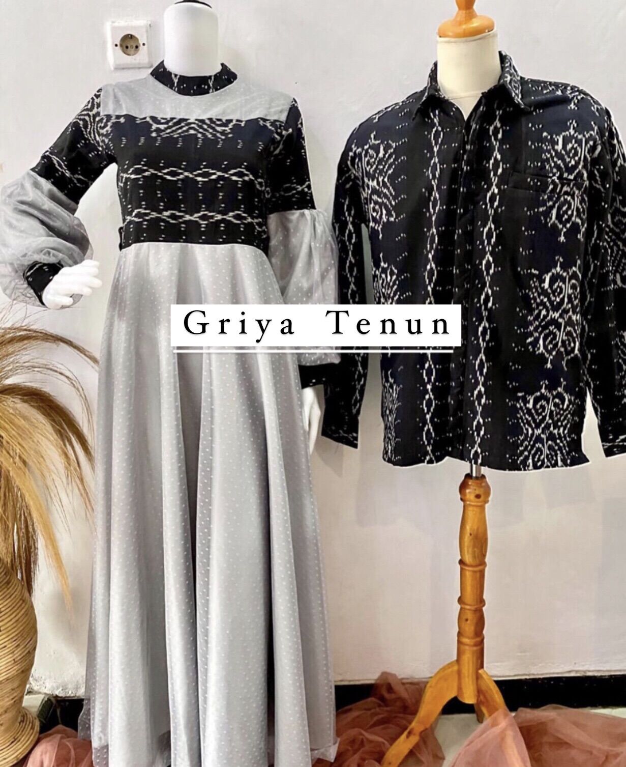 Rania Couple tenun black X grey - Sarimbit tenun- couple keluarga ...