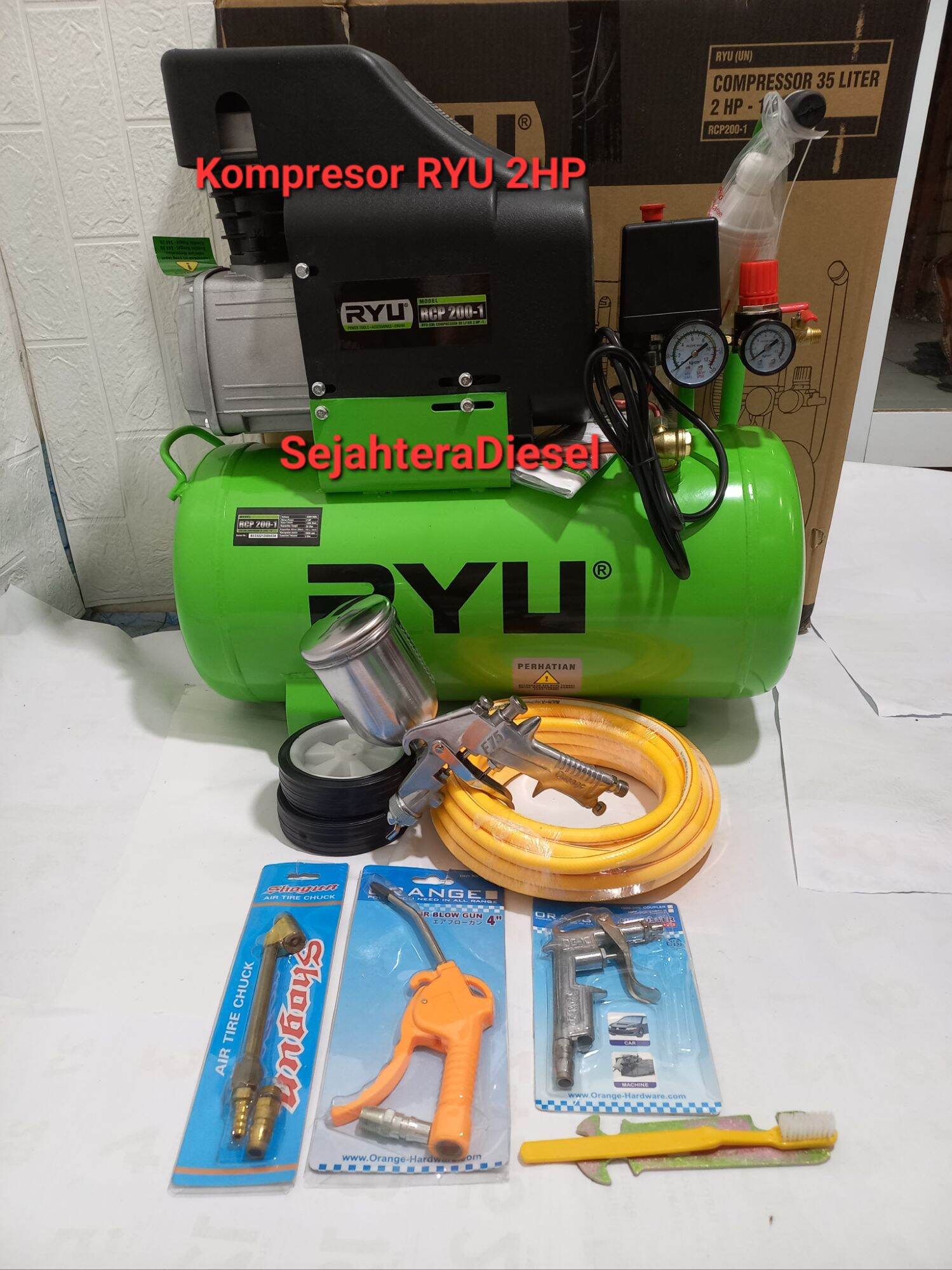 RYU TEKIRO Paket Kompresor 2HP 35Liter& Spraygun F75&Airduster& Air Blow Gun&Selang | Lazada ...