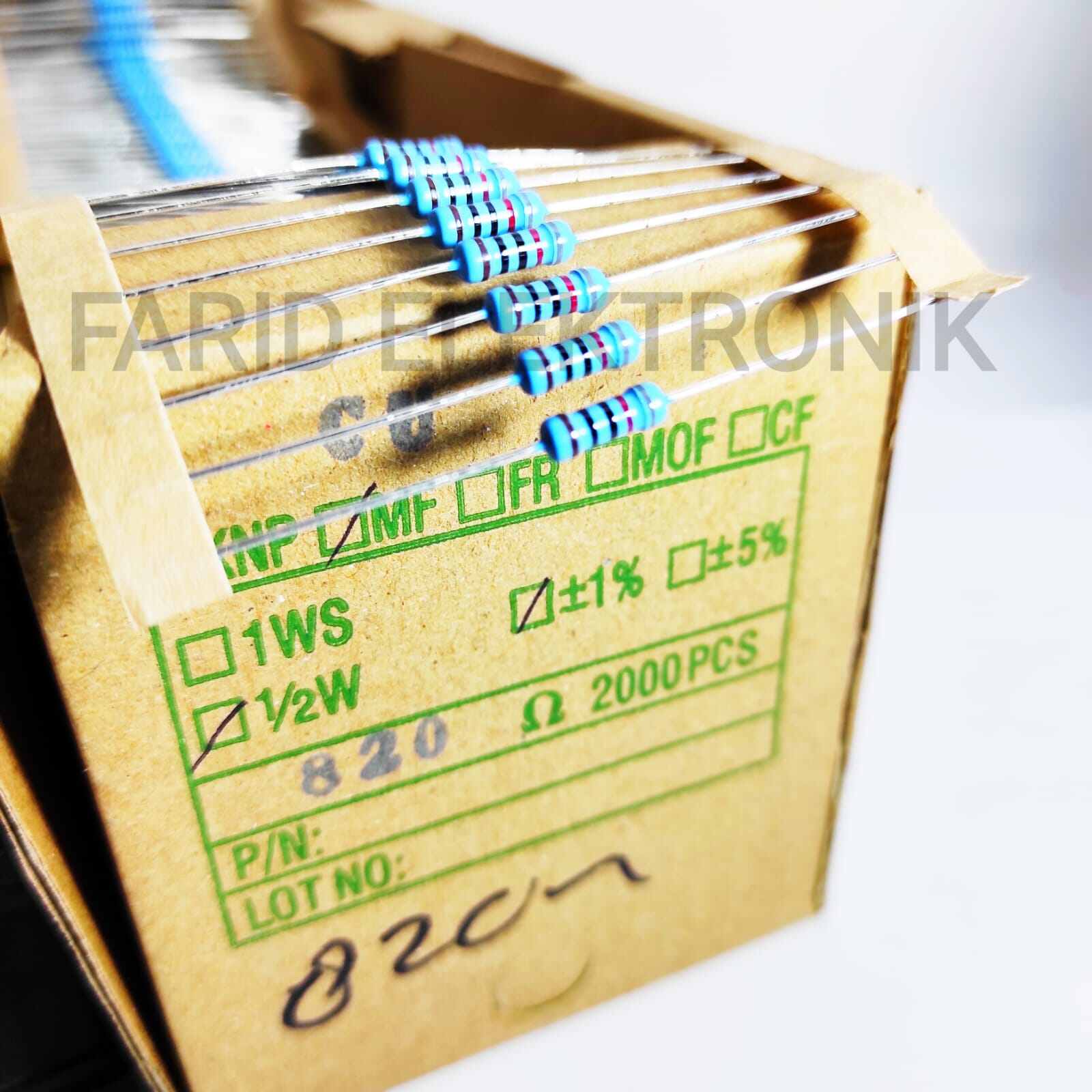 Resistor 820R 820 ohm 1/2W metal film taiwan 1% kaki tembaga 10 pcs ...