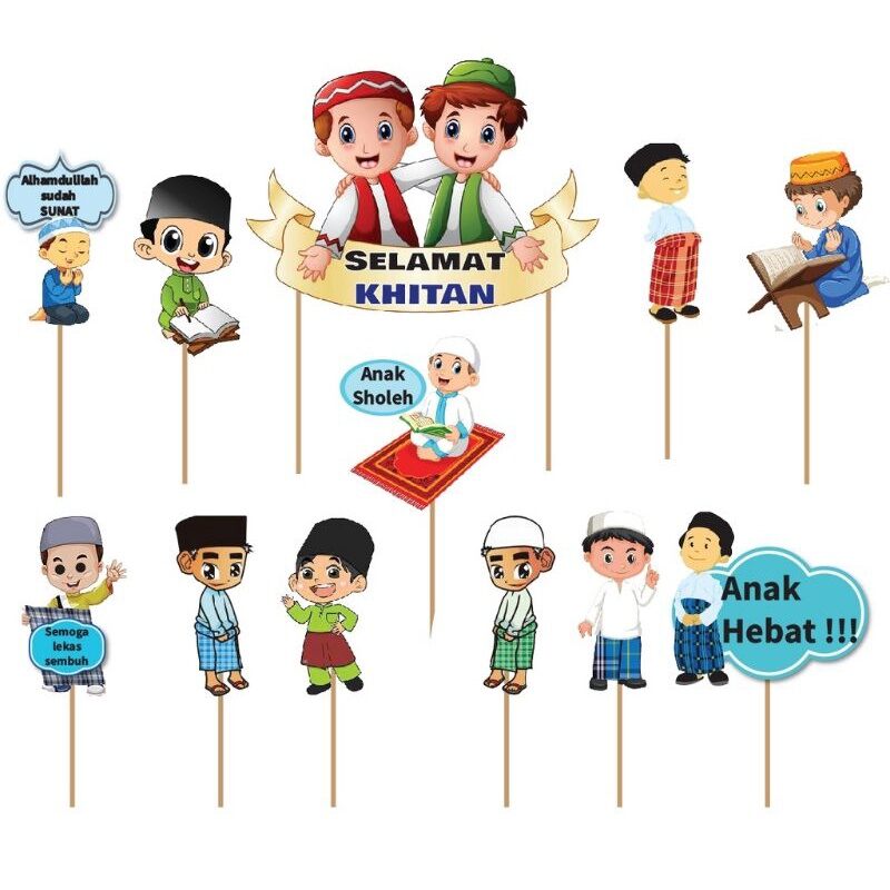satu set isi 12 cake topper hiasan kue dan hiasan nasi tumpeng tema ...