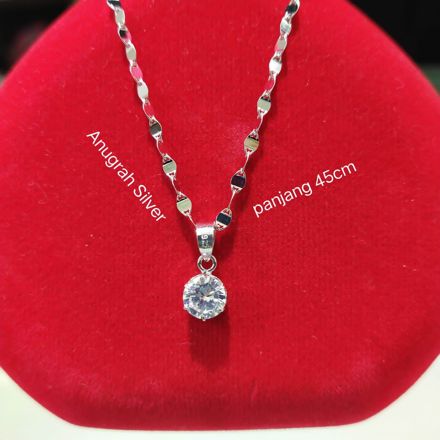 (COD)Kalung toscano/biji timun + liontin Desy remaja & dewasa mata diamond putih kilau perak ...