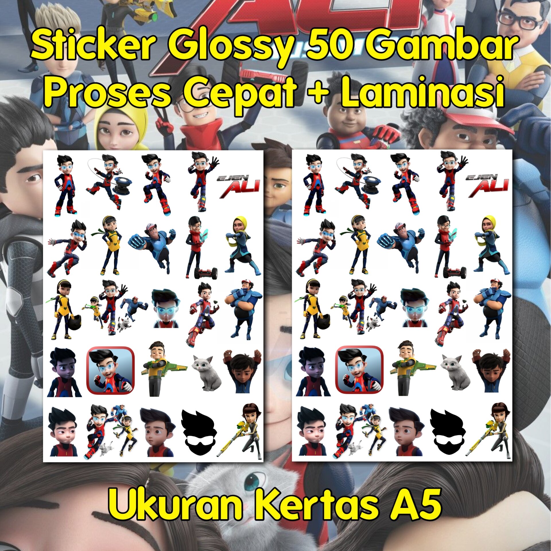 (isi 50) Stiker Ejen Ali - Stiker Kartun - Sticker Glossy Anti Air ...