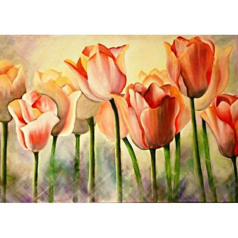 hiasan dinding lukisan cetak bunga tulip Oren plus bingkai ukuran 85*55 ...
