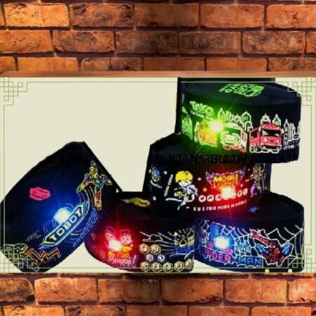 Peci led anak Kalakter Upin Ipin/tayyo/sepiderman/mobile legends.kopiah ...