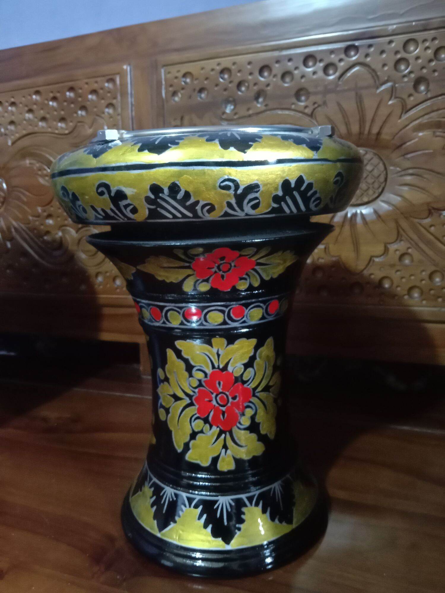 Darbuka / Dumbuk Batu 8 inch Hitam Corak Emas Mika Rolling Putih ...