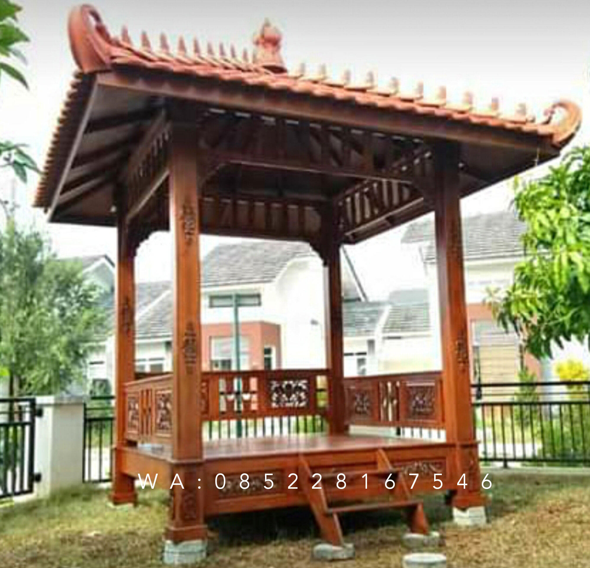 Gazebo Ukir Minimalis kayu jati atap sirap genting tanah | Lazada Indonesia