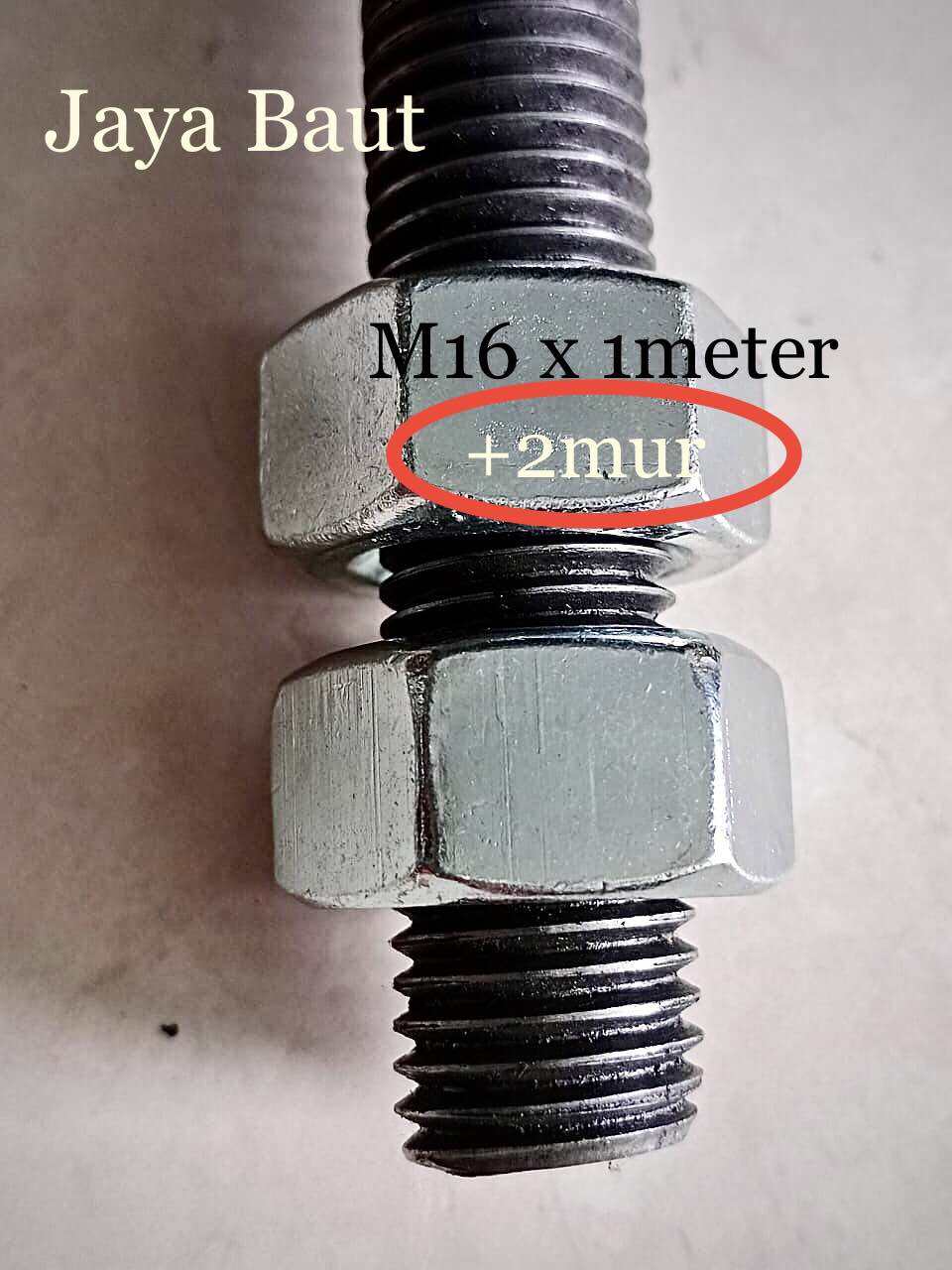 As Drat M16 Panjang 1 Meter( Drat Kasar)+2 Mur Baut Long Full Drat ...