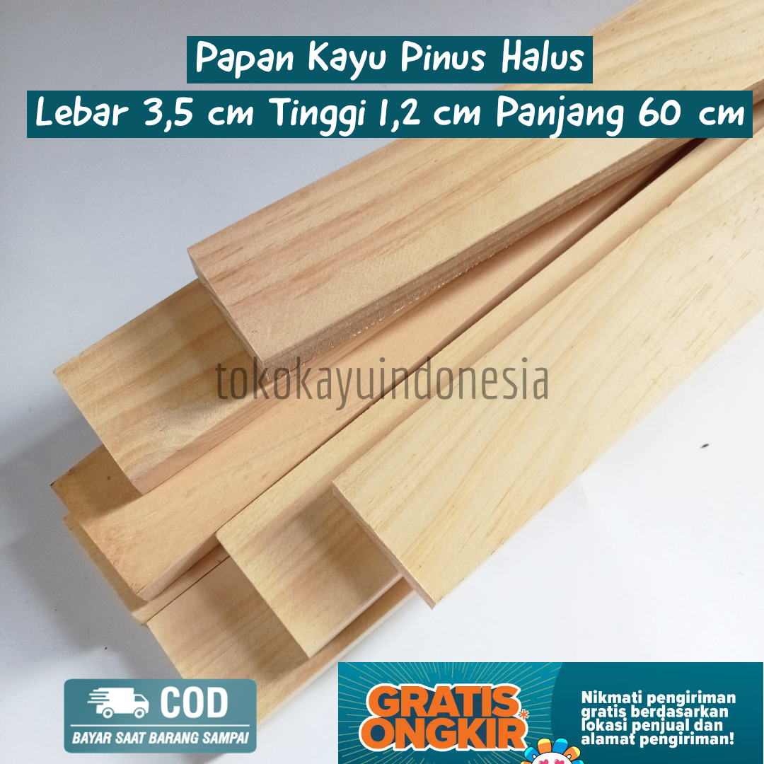 Papan Kayu Pinus Halus Tanpa Mata Ukuran 3,5 x 1,2 x 60 cm Ambalan Kayu ...
