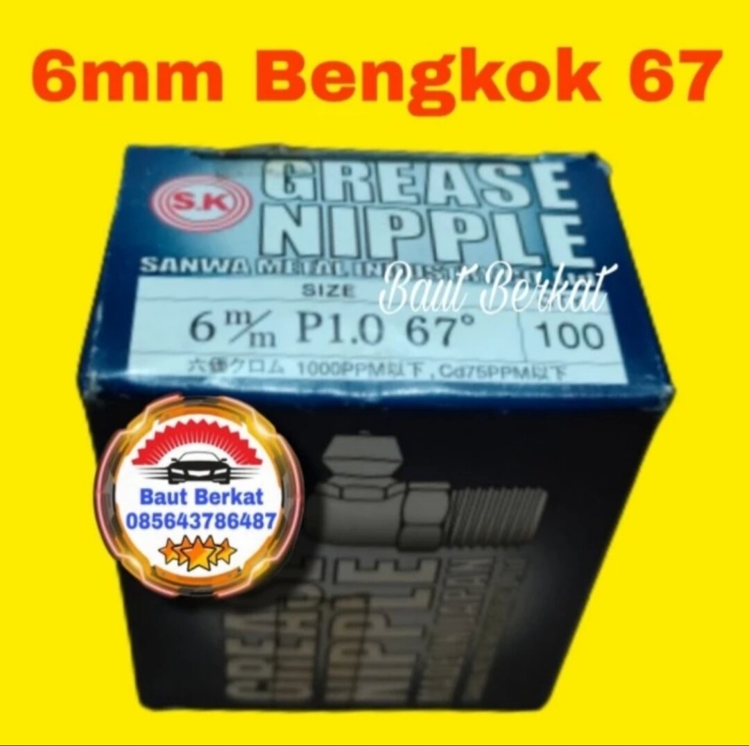 ISI 10 PCS grease nipple 6mm bengkok 67 merk sanwa made in japan nepel gemuk 6mm bengkok 67 ...