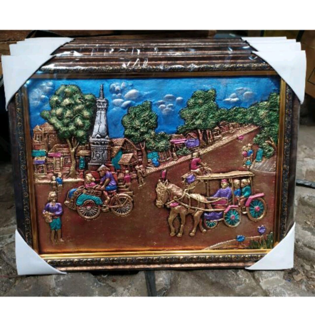Lukisan Timbul 3D Relief Andong Kereta Kuda Background Tugu Jogja ...