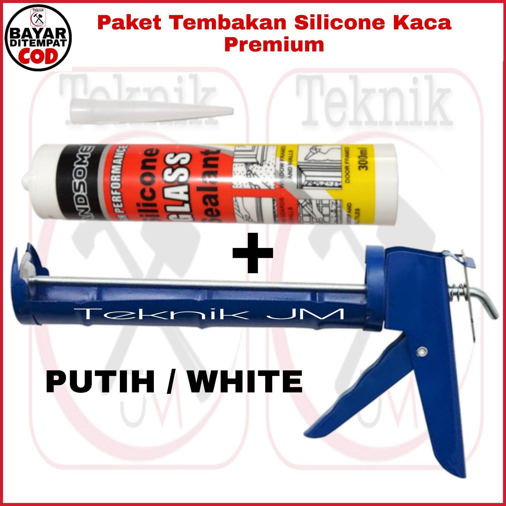Paket Lem Kaca Botol Sealant dan Tembakan Warna WHITE PUTIH Silicone ...