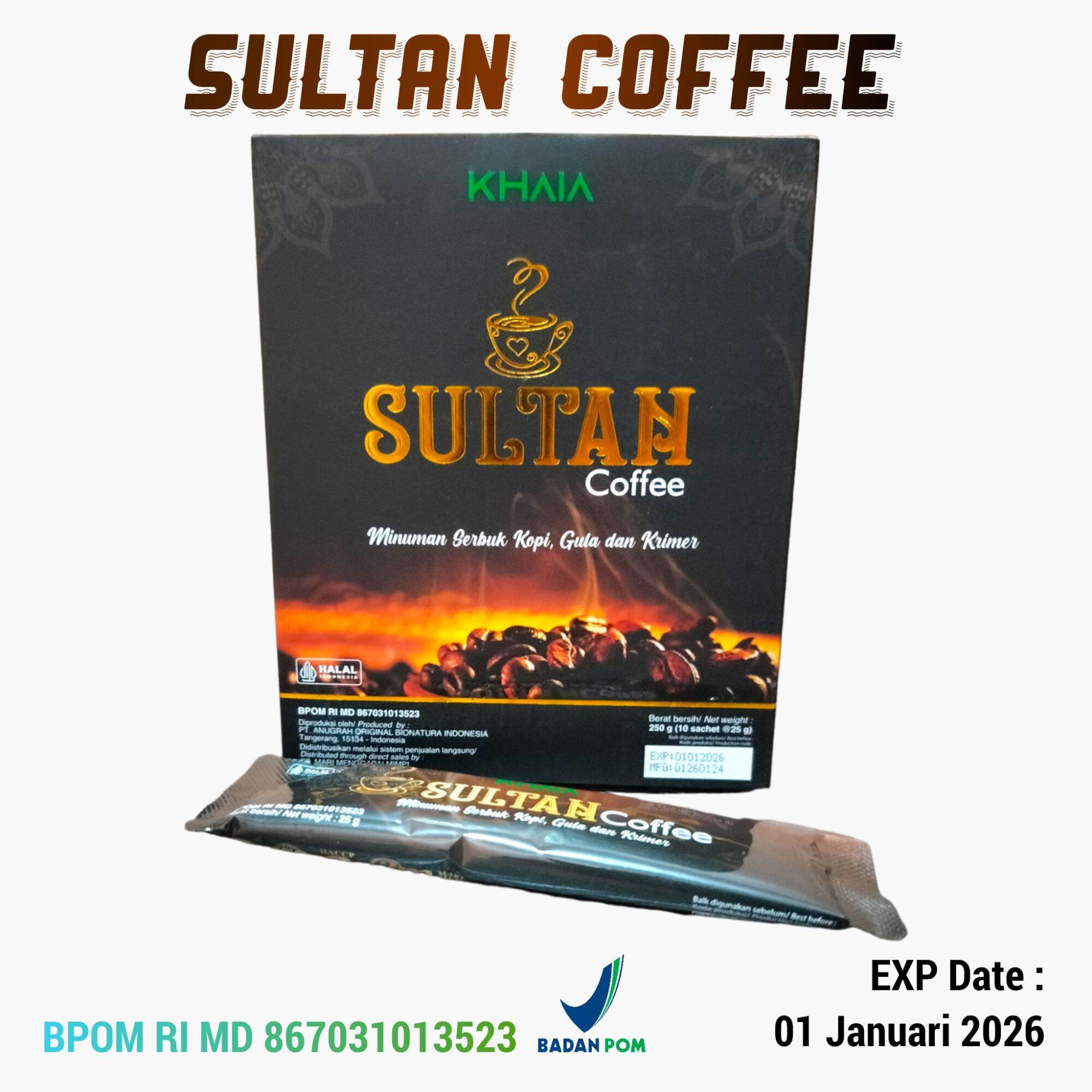 DISTRIBUTOR SULTAN COFFEE KHAIA 1 BOX ISI 10 SACHET ORIGINAL | Lazada ...