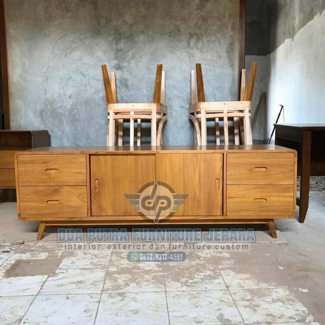 bufet meja cabinet tv kayu jati minimalis panjang 180cm | Lazada Indonesia