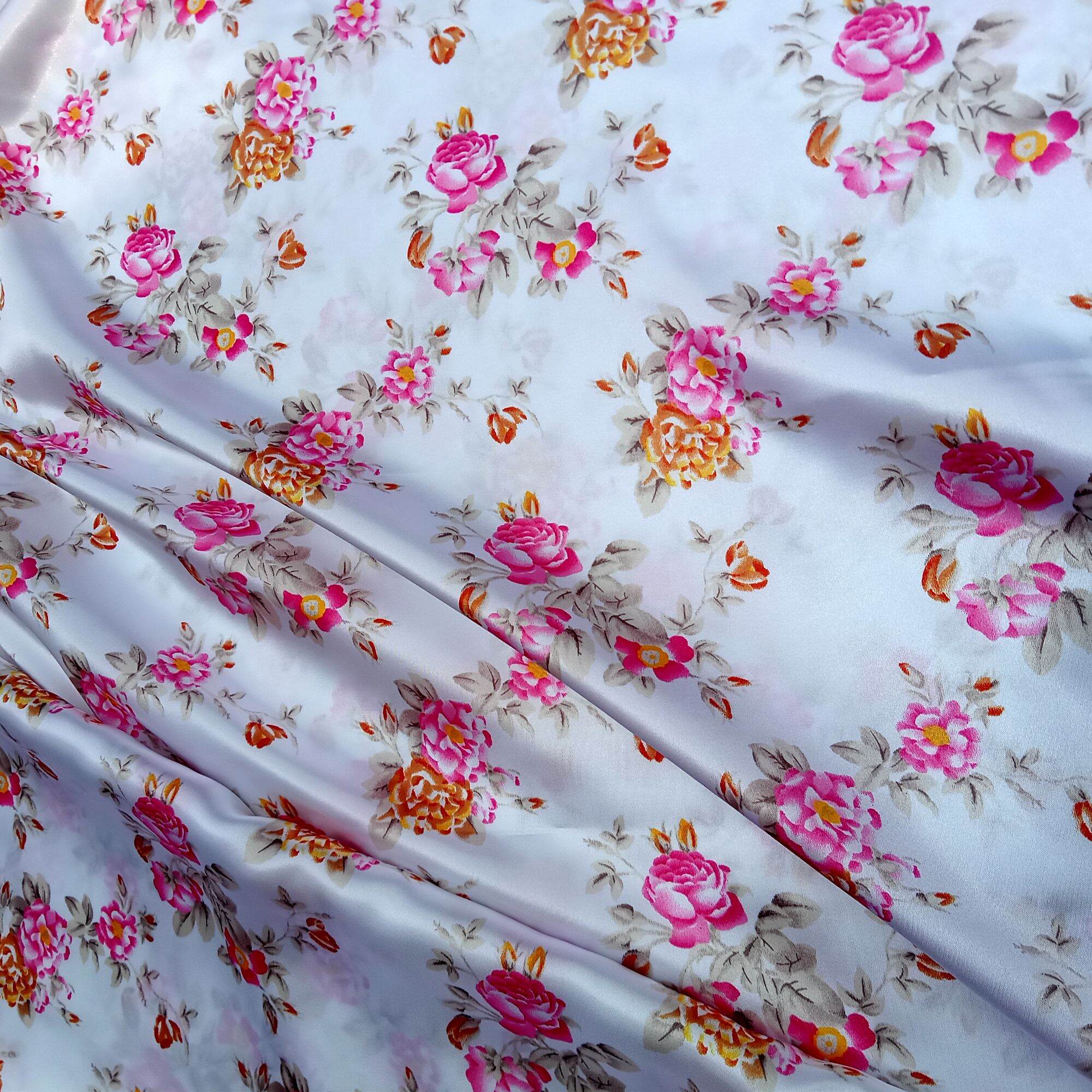 Kain Satin Silk Motif Bunga Import - Kain Satin Silk Motif - Kain ...