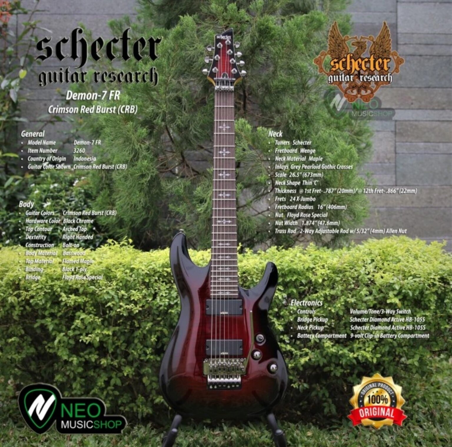 Schecter Demon 7 FR CRB 7 String Guitar With Floyd Rose Special ...