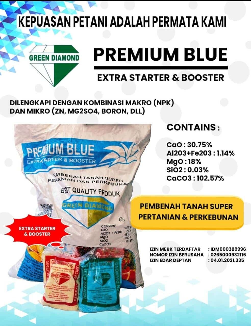 PUPUK GREEN DIAMOND PREMIUM BLUE KEMASAN BARU YANG DI PRODUKSI OLEH CV ...