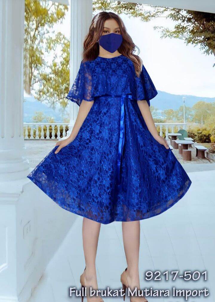 Dress Full Brukat Biru satin lace 9217 | Lazada Indonesia