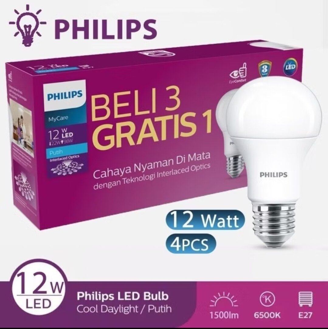 SPECIAL PROMO ISI 4 LAMPU LED PHILIPS 12W CAHAYA PUTIH MULTIPACK | Lazada Indonesia