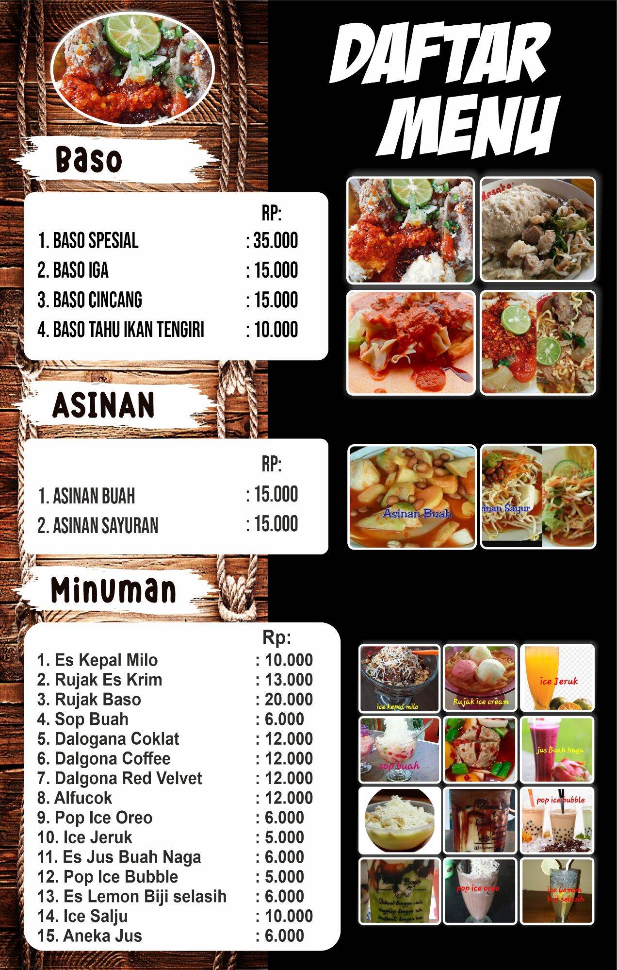 Cetak daftar menu/Daftar menu jualan/daftar menu bakso BERKUALITAS ...