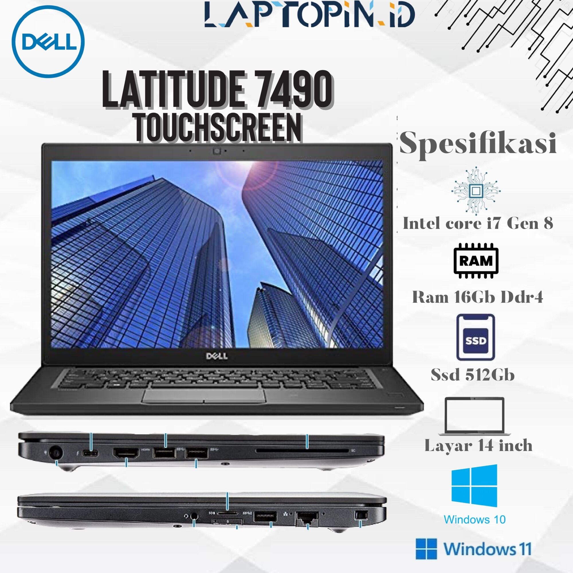Dell Latitude 7490 Touchscreen Core i7 Gen 8 Ram 16Gg Ssd 256Gb ...