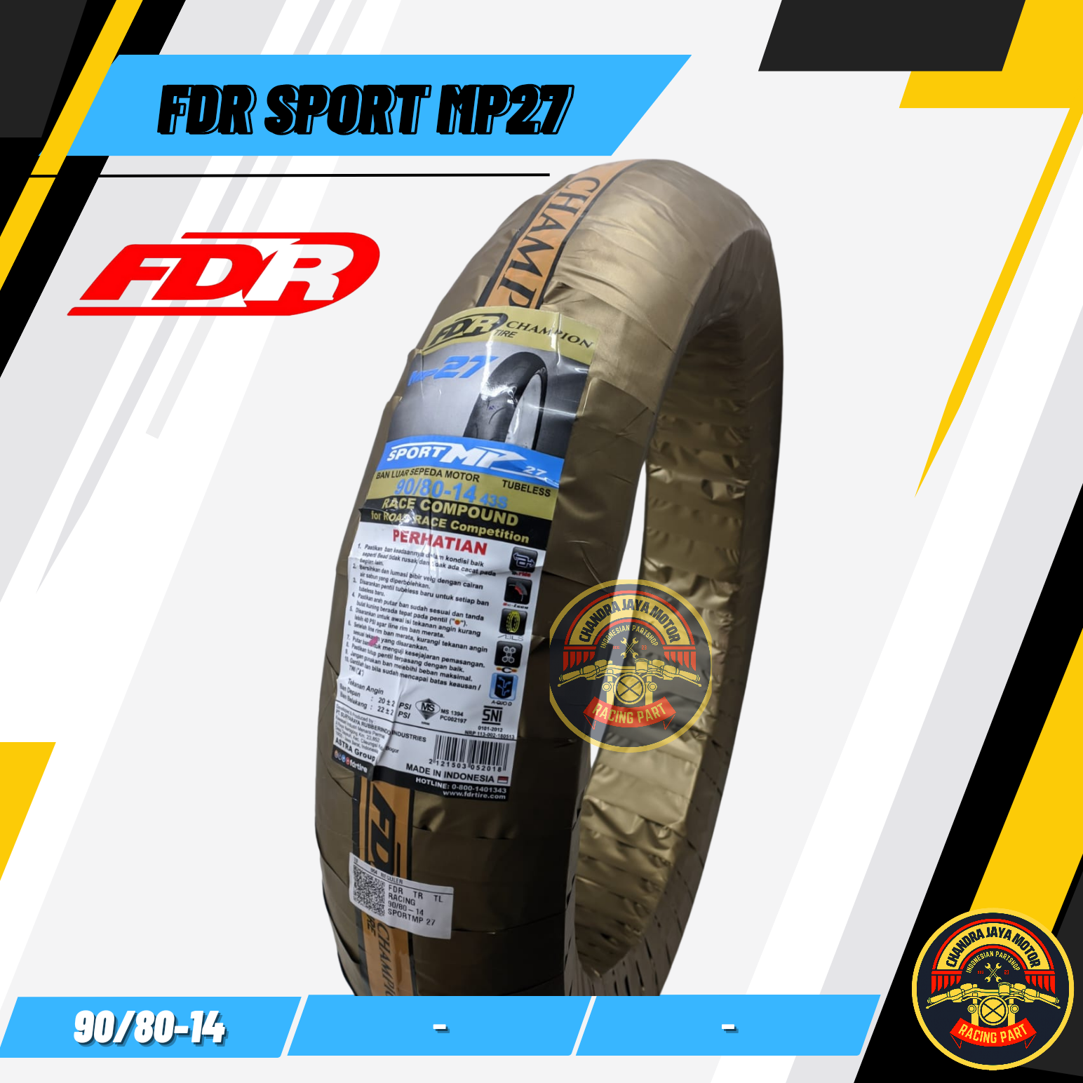 BAN LUAR FDR MP27 RING 14 UKURAN 90/80 - 14 TUBLESS RACE COMPOUND ...