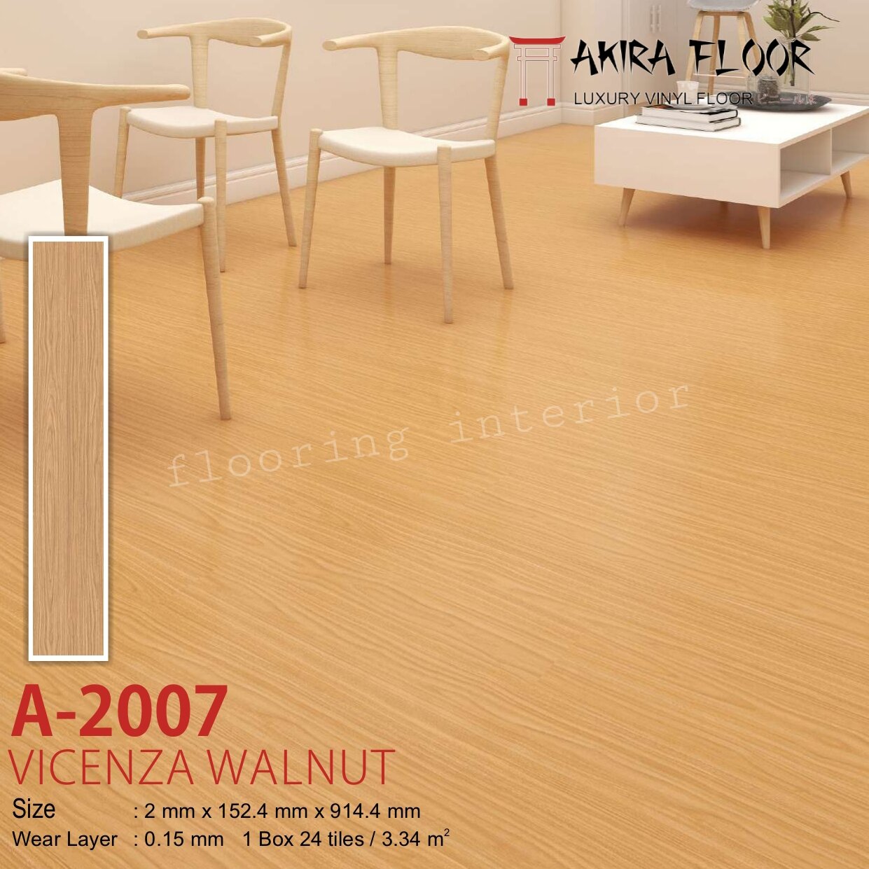 Vinil motif kayu lantai tebal 2mm Akira Floor Vicenza Walnut A-2007/box ...