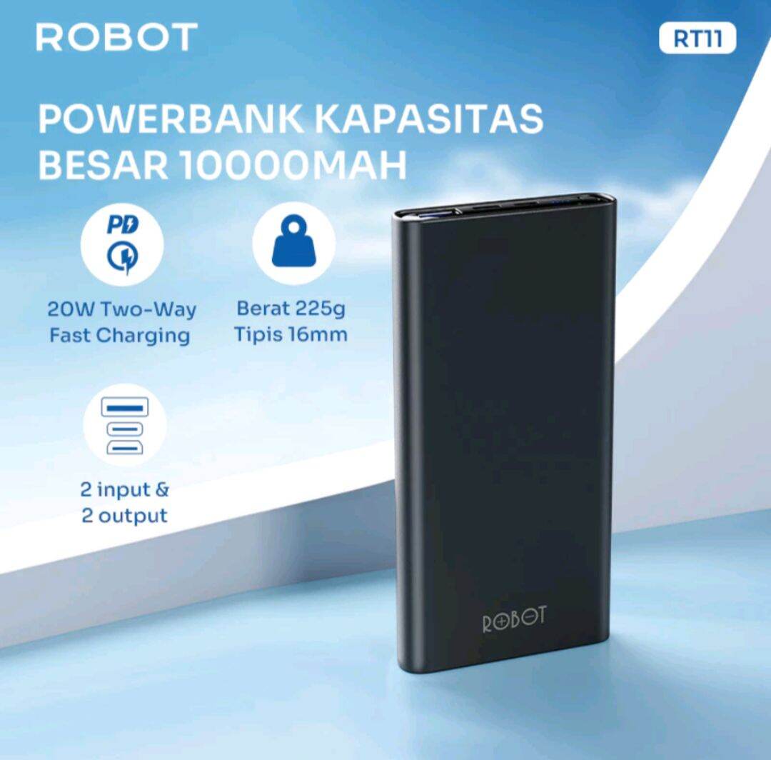 Robot Power Bank Rt11 10000mah 20w Powerbank Power Delivery Dual Output Usb A And Type C Original