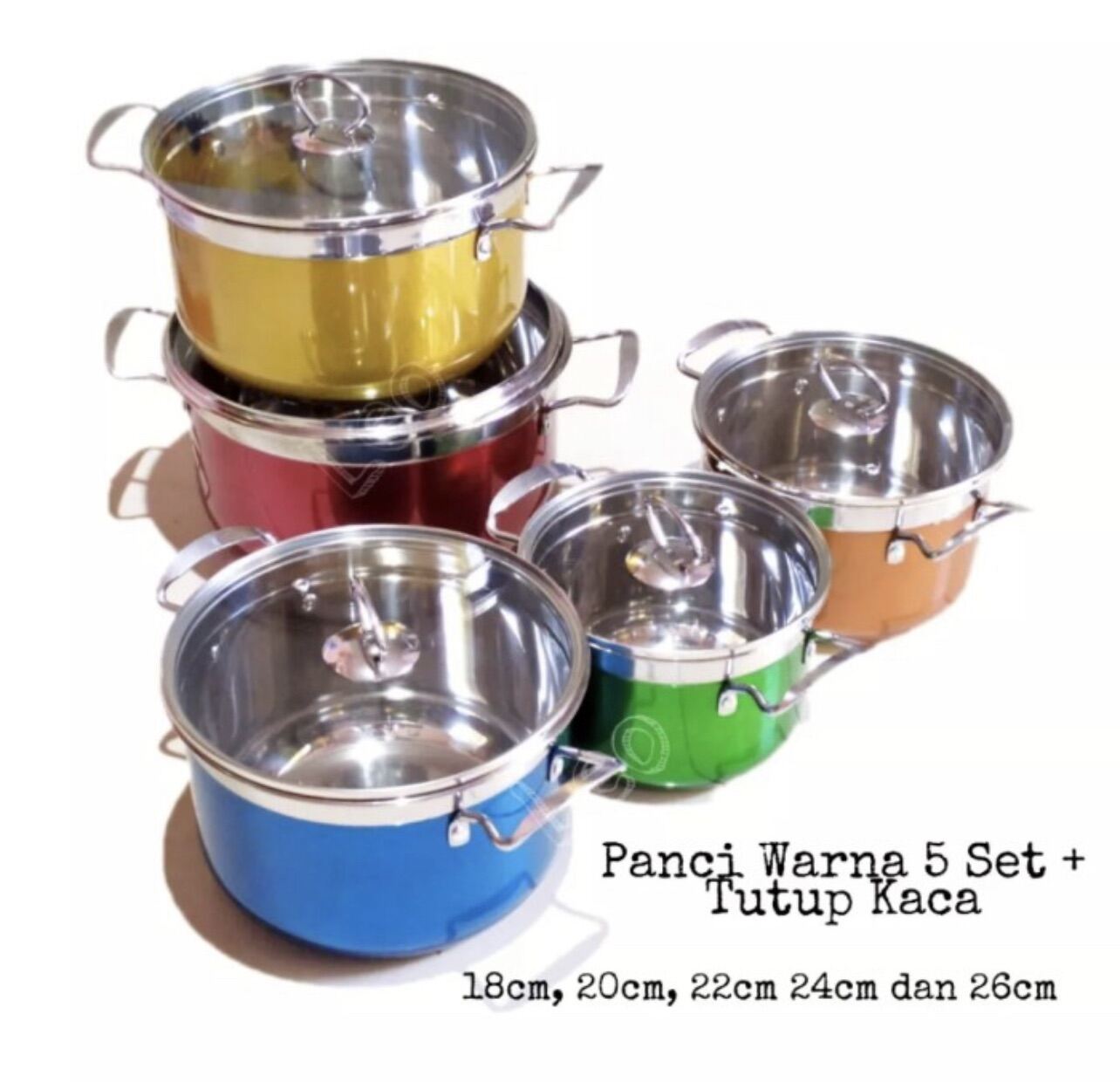 panci set warna 5pcs + tutup kaca panci set rainbow stainless steel ...