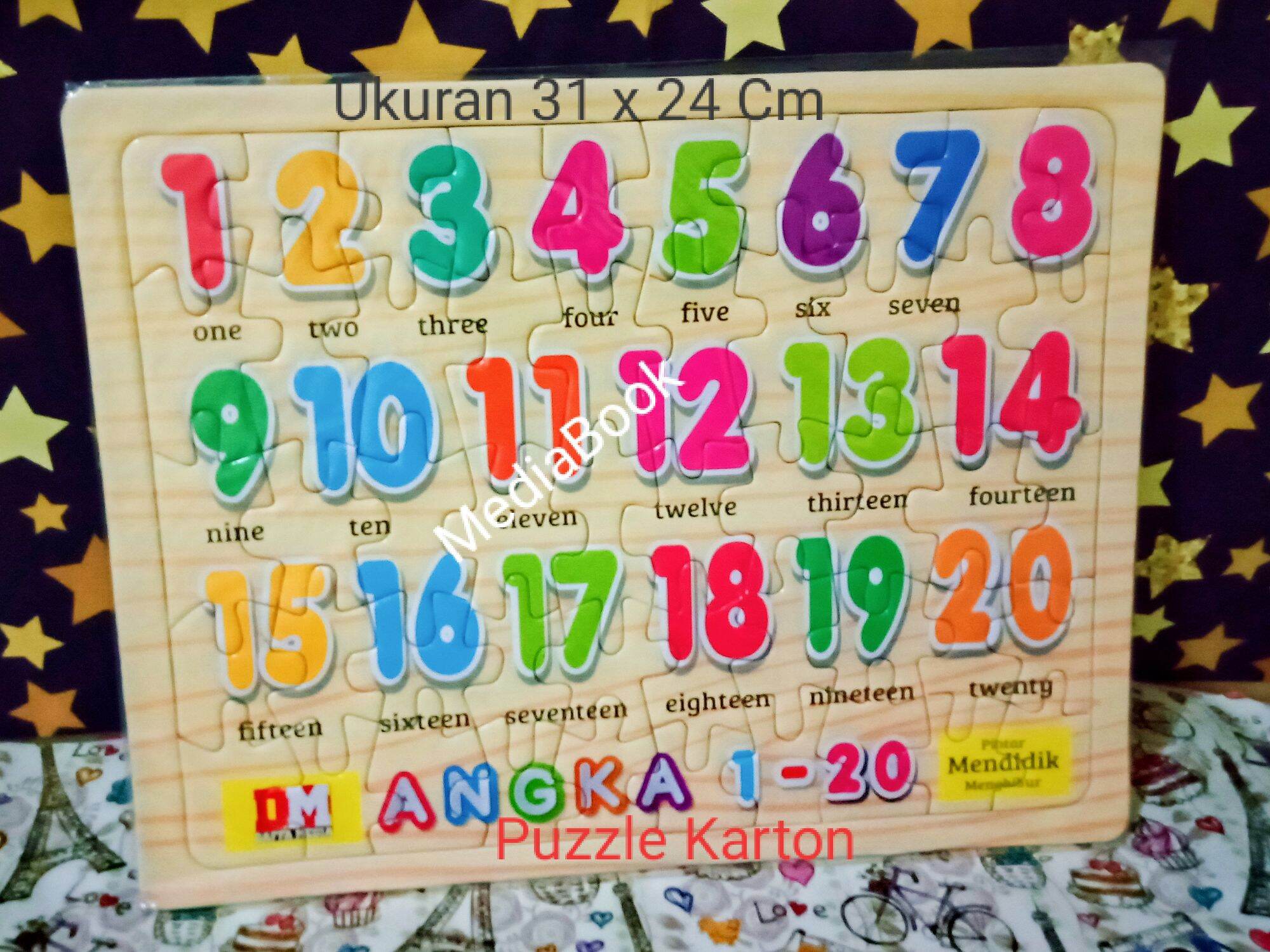 Puzzle / Puzel / Pazel Karton Edukasi Angka 1 - 20 Besar Dua Bahasa ...